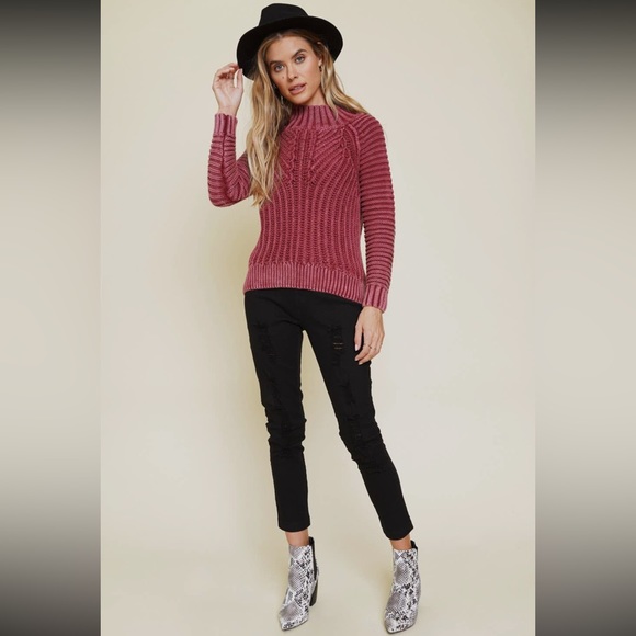 Mystree | Sweaters | Sweater Ribbed Washed Burgundy Color Mock Neck ...